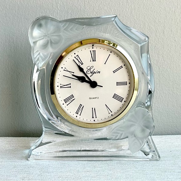 Elgin | Accents | Elgin Crystal Clock Wetched Cherry Blossoms Desk ...
